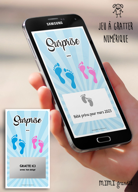 Carte annonce grossesse personnalisable à gratter numérique virtuelle